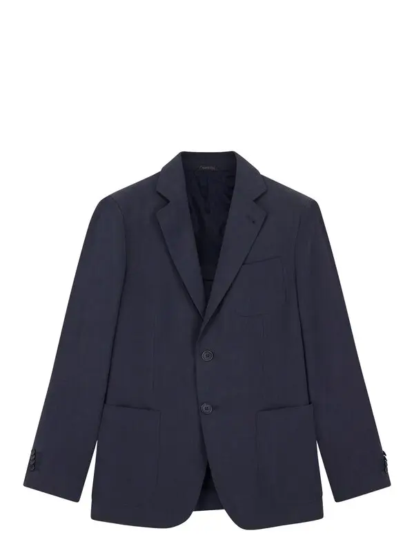 Giorgio Armani Upton Line Single-breasted Jacket In Linen Canvas - Blue