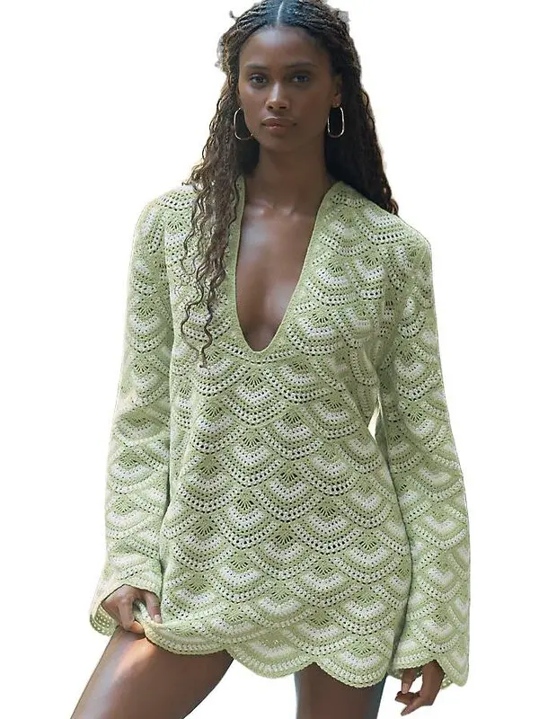 CELANDINE Crochet Mini Kaftan - Green