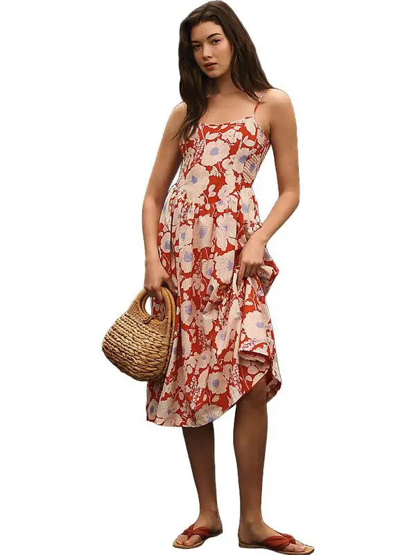 Maeve Sleeveless Midi Dress - Red Pattern