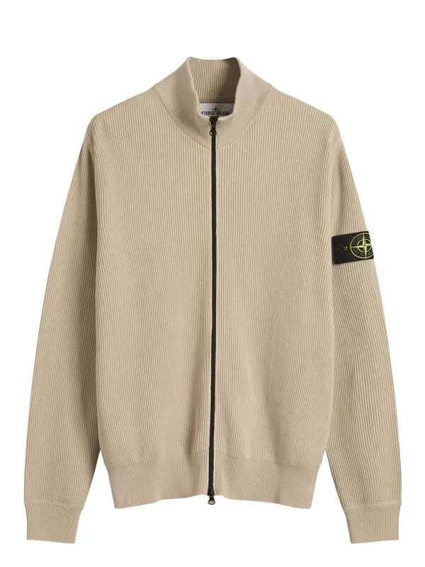 Stone Island Ribbed Cotton Full Zip Cardigan - Desert
