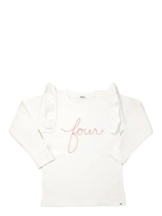 OH BABY! Four" Embroidered Long Sleeve Tee - Cream