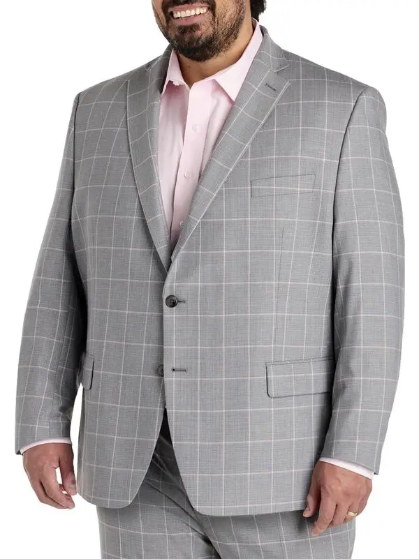 Michael Kors Big & Tall Windowpane Suit Jacket - Grey