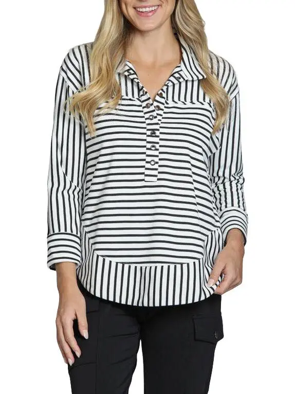 APNY Stripe Grommet Cotton Henley - Black/white Stripe
