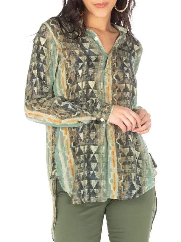 APNY Long Sleeve Tunic Shirt - Green Multi