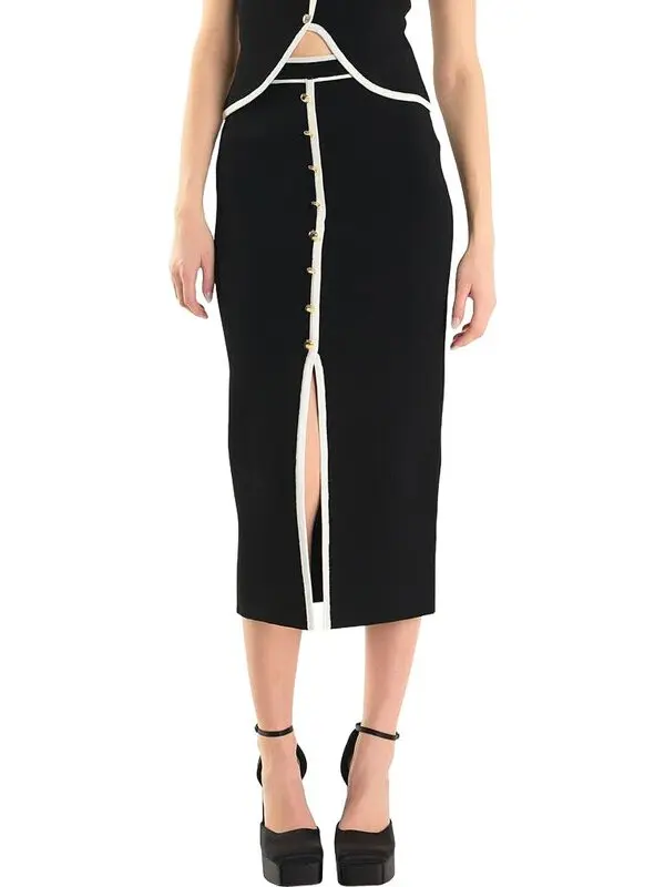 Endless Rose Contrast Maxi Sweater Skirt - Black/ Ivory