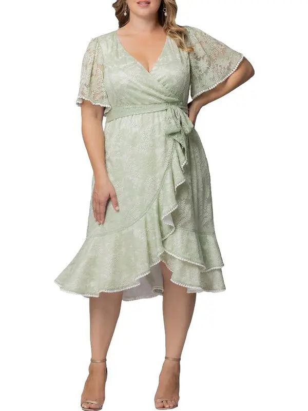 KIYONNA Palermo Lace Faux Wrap Dress - Sage