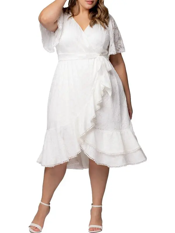 KIYONNA Palermo Lace Faux Wrap Dress - White