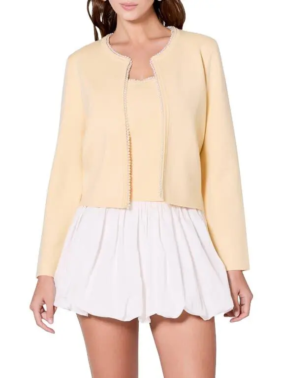 Endless Rose Faux Pearl Trim Cardigan - Butter