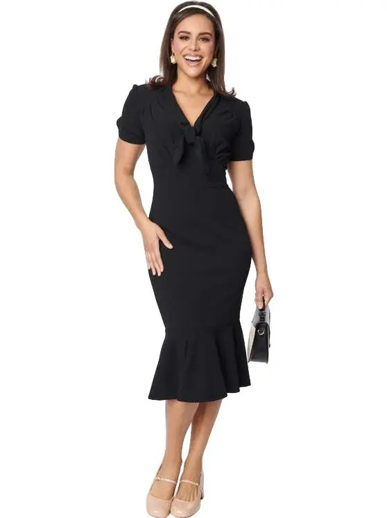 Unique Vintage Knit Holloway Peplum Wiggle Dress - Black