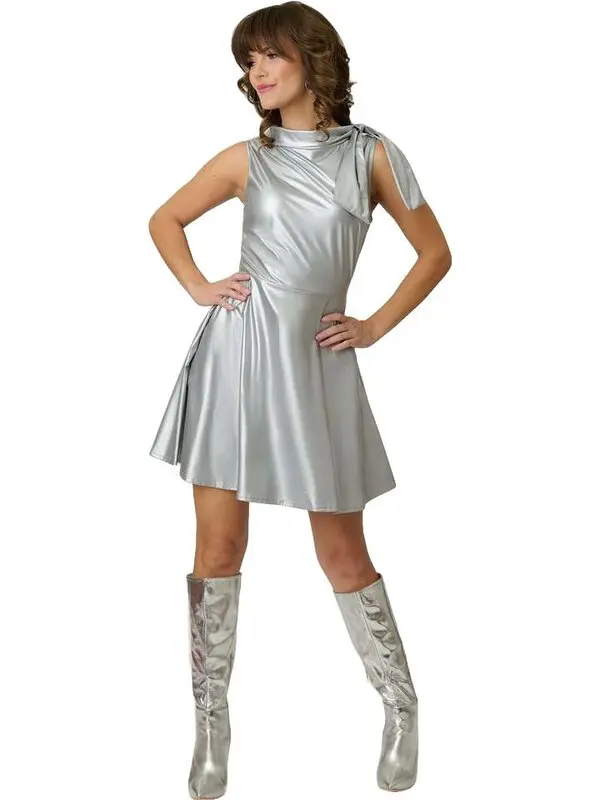 SMAK PARLOUR Knit A-line Mini Dress - Silver Metallic