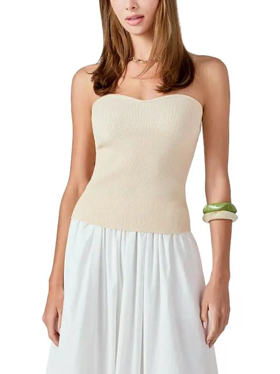 Endless Rose Strapless Ribbed Top - Beige