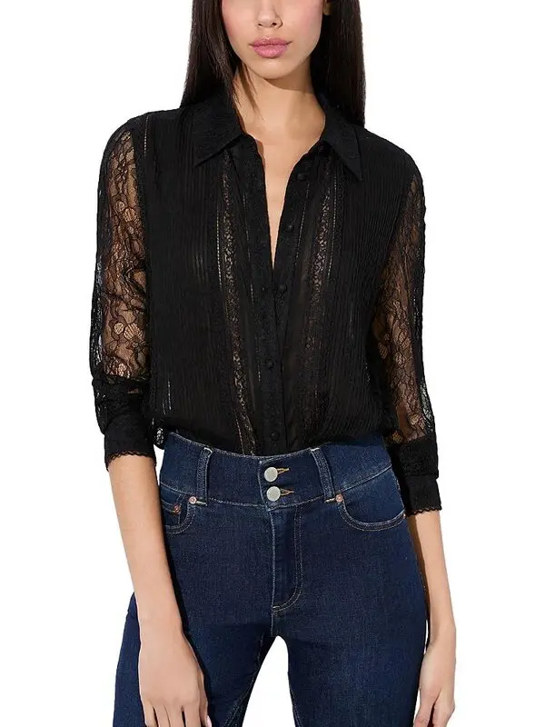 Alice + Olivia Willa Lace Shirt - Black