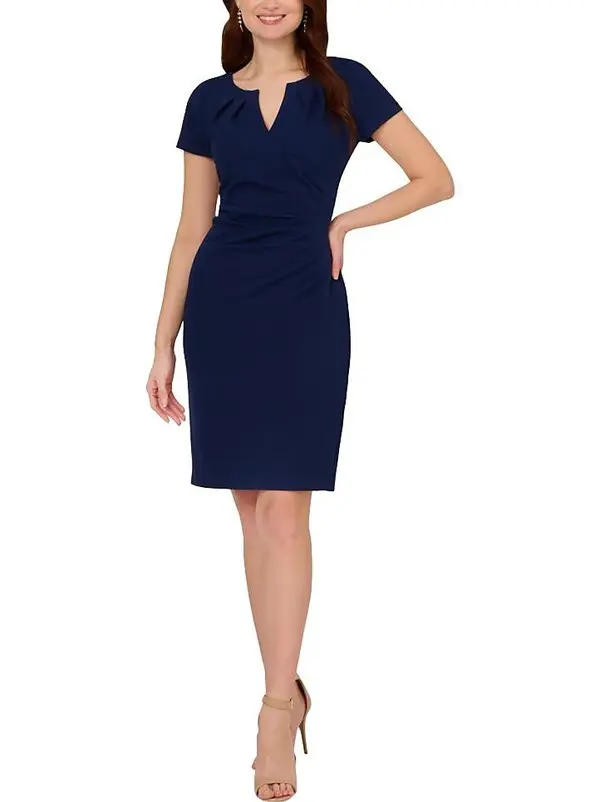 Adrianna Papell Pleated Sheath Dress - Navy Sateen