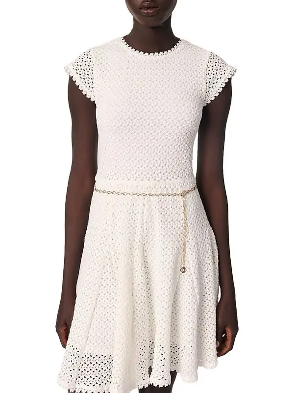 Maje Short Crochet Dress - White