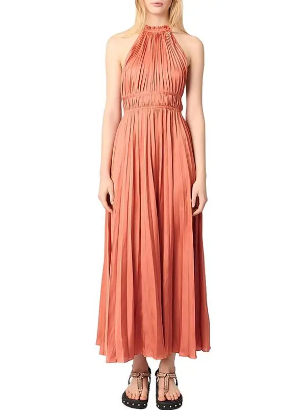 Maje Pleated Maxi Dress - Terracota
