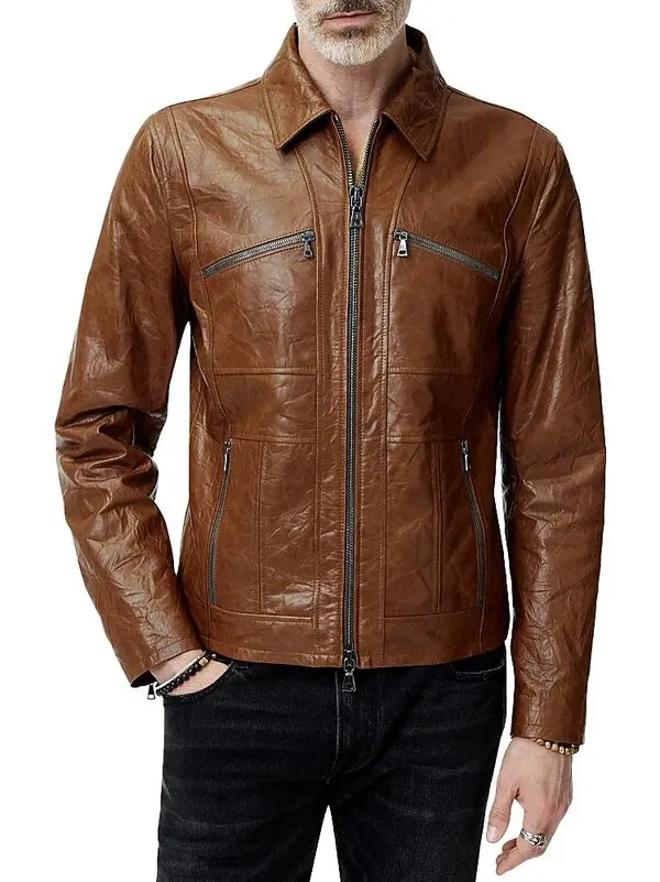 John Varvatos Seamed Leather Jacket - Hazelnut