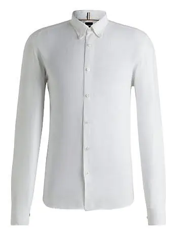 BOSS Stand-collar Slim-fit Stretch-cotton Shirt - White