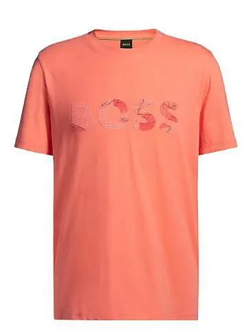 BOSS Crewneck Brand-print Cotton-jersey T-shirt - Open Red