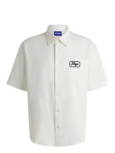 Hugo Brand-embroidered Short-sleeve Cotton Shirt - Open White