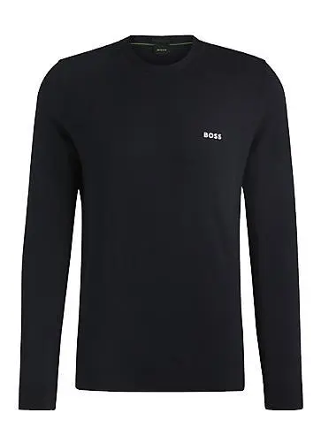 BOSS Crewneck Long-sleeve Stretch-cotton T-shirt - Dark Blue