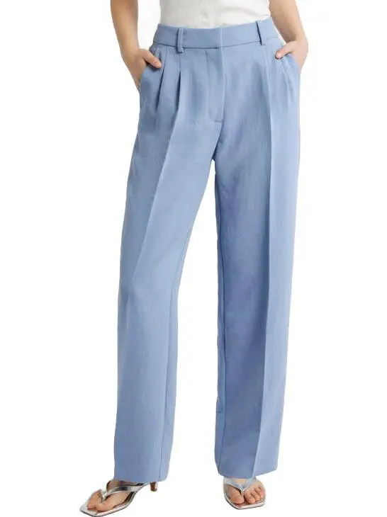 OPEN EDIT Crepe Straight-leg Trousers - Blue Umbra