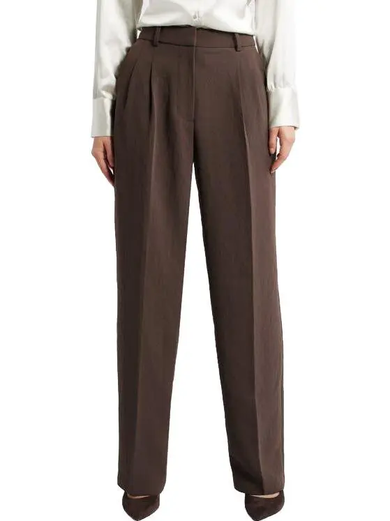 OPEN EDIT Crepe Straight-leg Trousers - Brown Seal