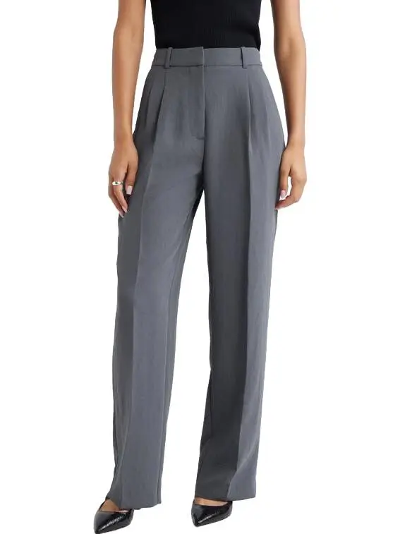OPEN EDIT Crepe Straight-leg Trousers - Grey Magnet