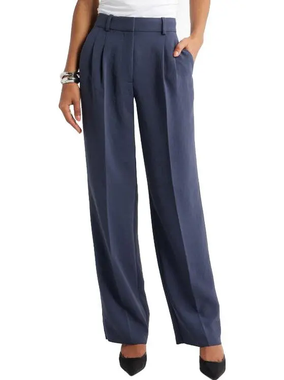 OPEN EDIT Crepe Straight-leg Trousers - Navy Blue