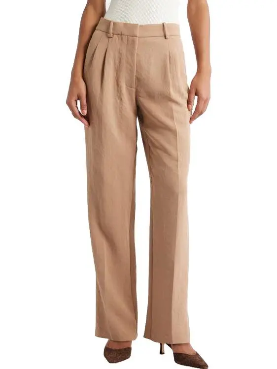 OPEN EDIT Crepe Straight-leg Trousers - Tan Portabella