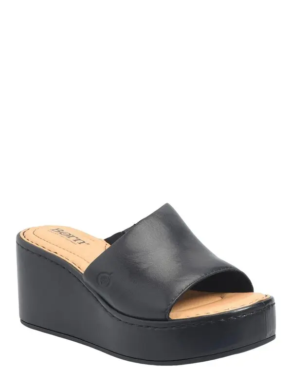 BØRN Shilo Platform Wedge Sandal - Black Leather