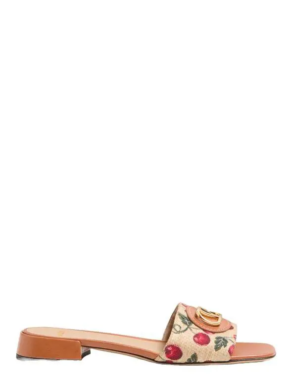 Valentino Garavani Vlogo Signature Slide Sandals - Natural/red