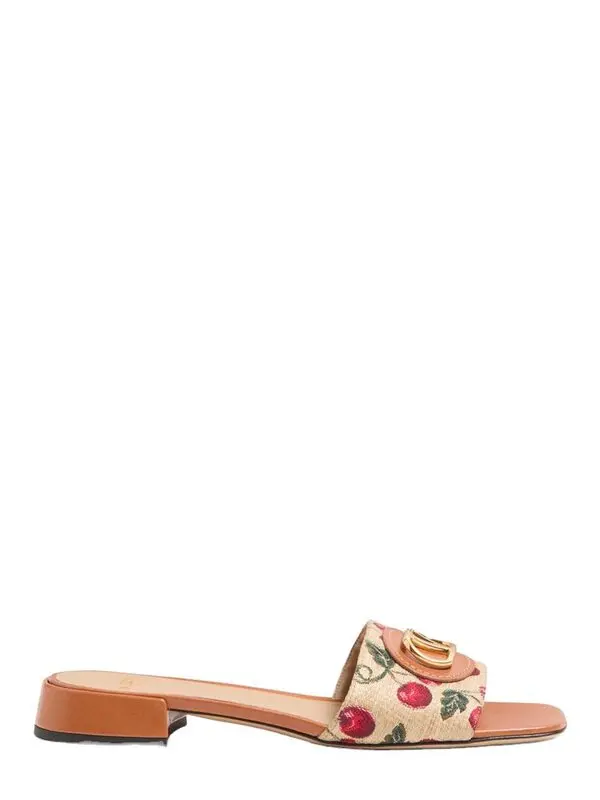 Valentino Garavani Vlogo Signature Slide Sandals - Natural/red