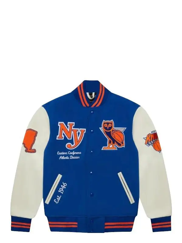 OVO X Nba New York Knicks Varsity Jacket - Blue