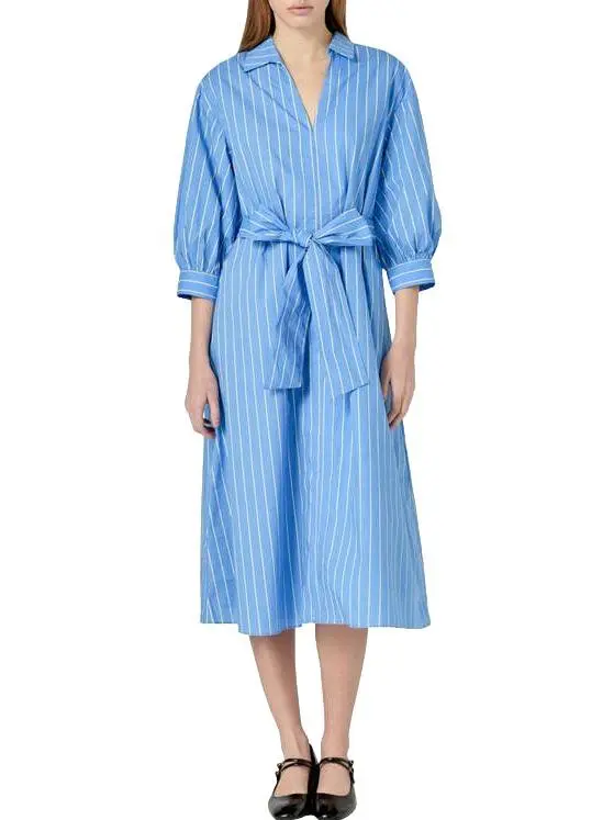 English Factory Stripe Cotton Midi Shirtdress - Blue/ Yellow