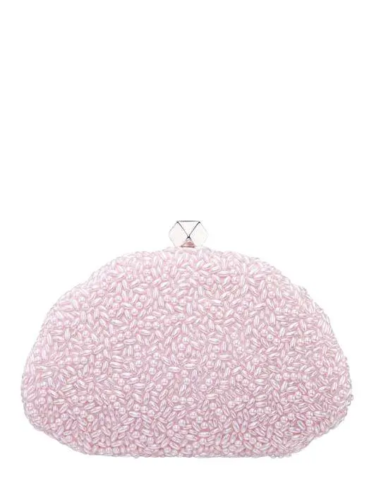 Nina Hera Frame Beaded Clutch - Icy Pink
