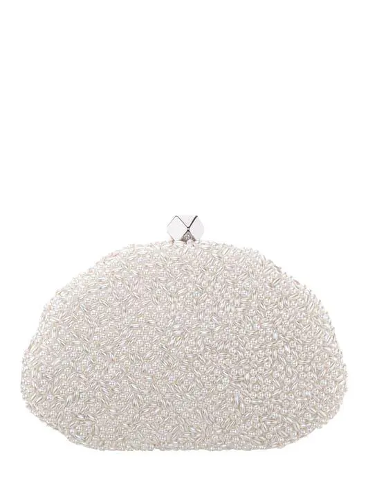Nina Hera Frame Beaded Clutch - Ivory