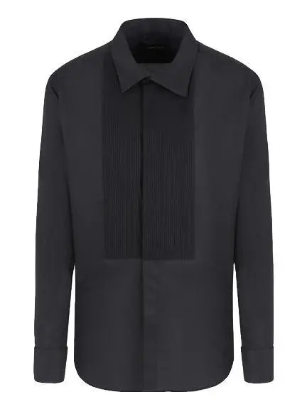 Giorgio Armani Cotton Tuxedo Shirt With Pleated Detail - Black