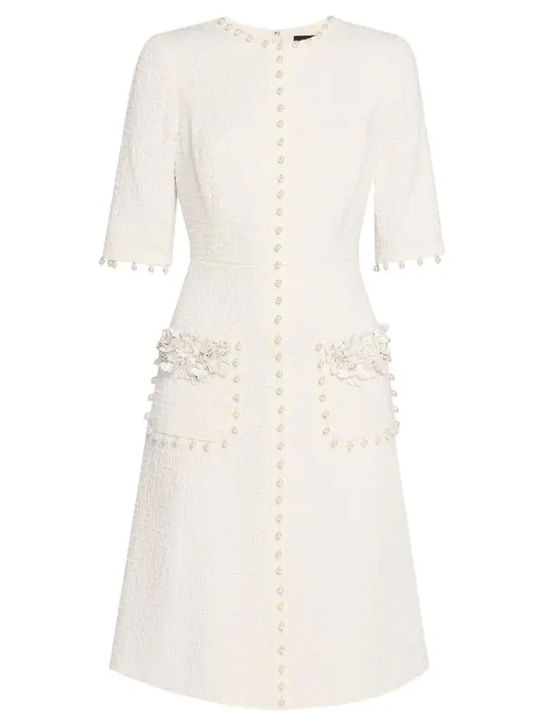Rickie Freeman For Teri Jon Bead-embellished Boucle Dress - White Cream