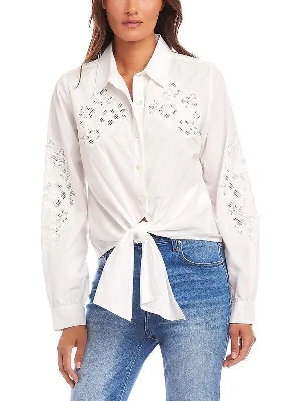 Karen Kane Embroidered Tie-front Shirt - Off White