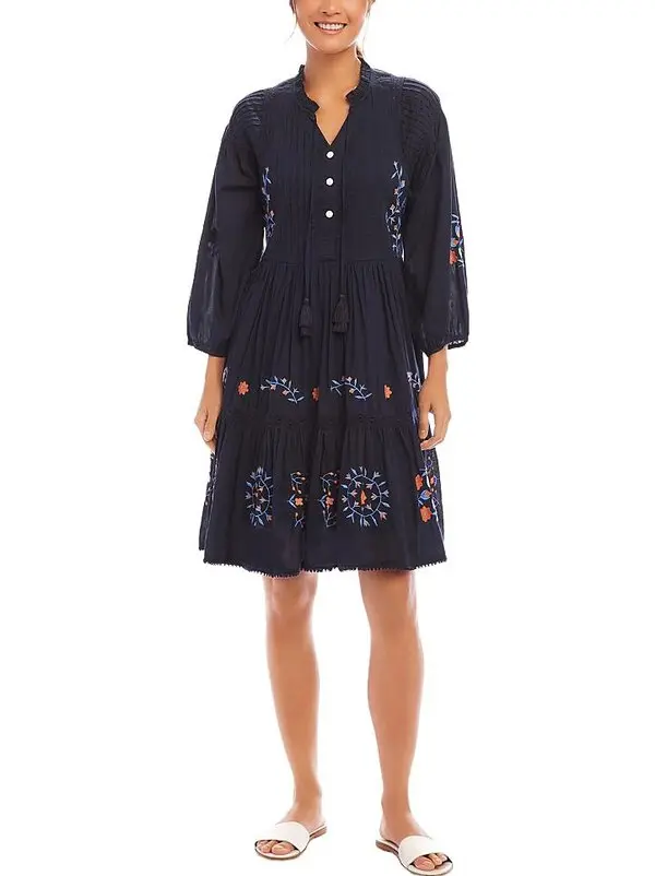 Karen Kane Embroidered Lace Trim Dress - Navy
