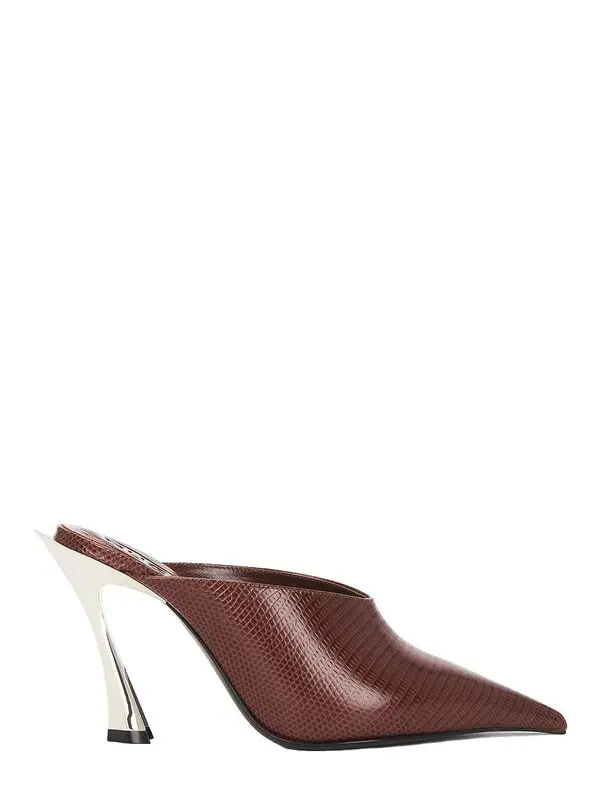 MUGLER Lizard-embossed Leather Mule - Brown