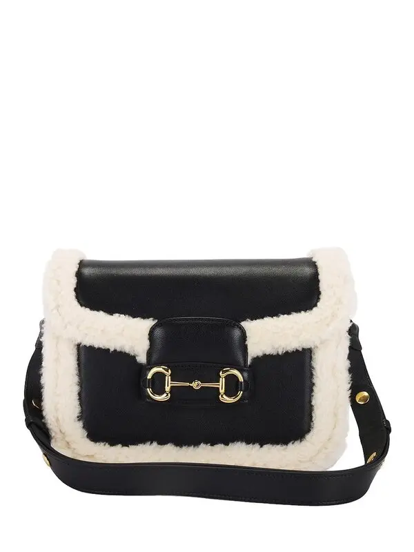 Gucci Shearling Horsebit 1955 Shoulder Bag - Black