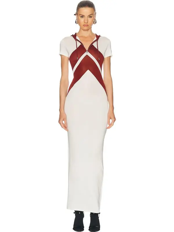 JEAN PAUL GAULTIER Inlaid Chevron Long Dress - White & Burgundy