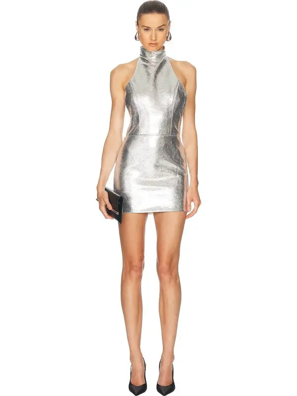 Retrofete Roxy Leather Mini Dress - Silver