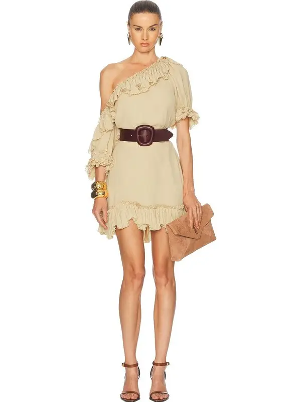 Saint Laurent One Shoulder Mini Dress - Beige Vintage