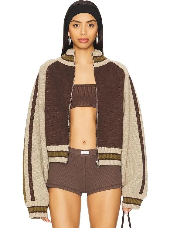 JADED LONDON Knitted Bomber Jacket - Brown