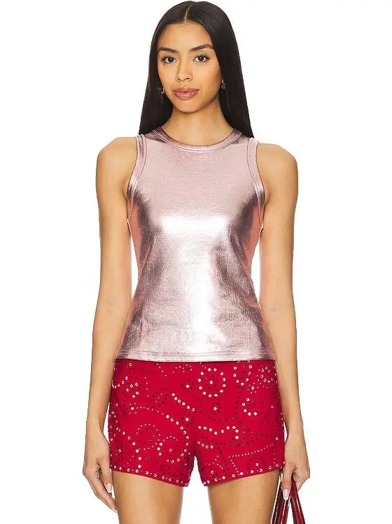 NEVER FULLY DRESSED Metallic Coated Jersey Tank Top - Pink