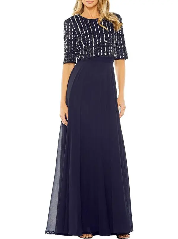 Mac Duggal Beaded Chiffon Gown - Midnight