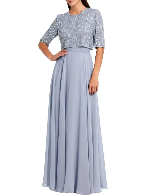 Mac Duggal Beaded Chiffon Gown - Powder Blue