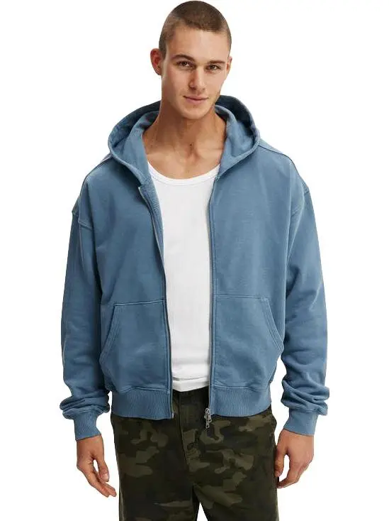 COTTON ON Cropped Zip-up Hoodie - Comet Blue Wash